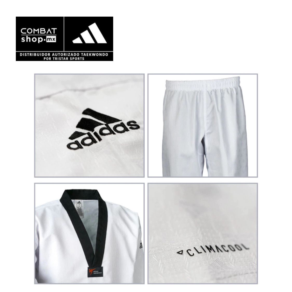 Adidas Dobok Adi-Champ III (Blanco/Negro) con logo anterior – Combat Sports